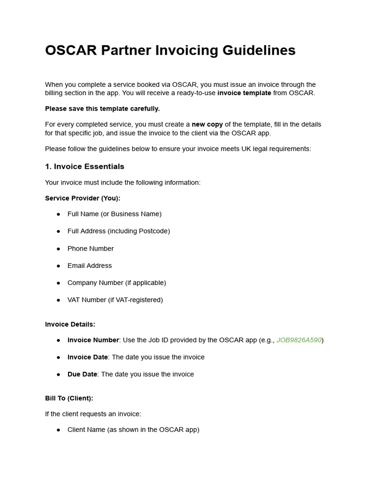 OSCAR Partner Invoicing Guidelines UK | PDF | Invoice
