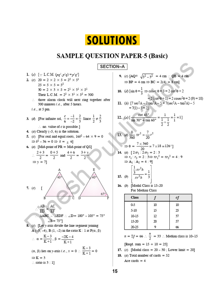Mathematics Sample Question Paper 5 | PDF | Trigonometric Functions ...