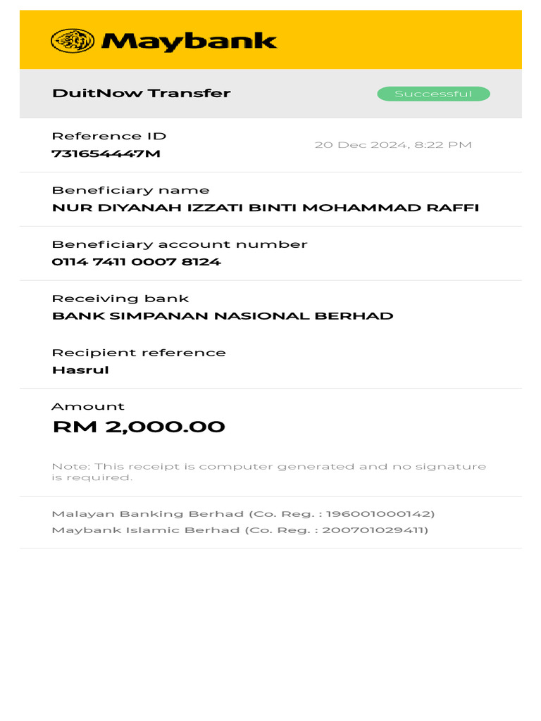 Duitnow Transfer: Reference Id 731654447M | PDF
