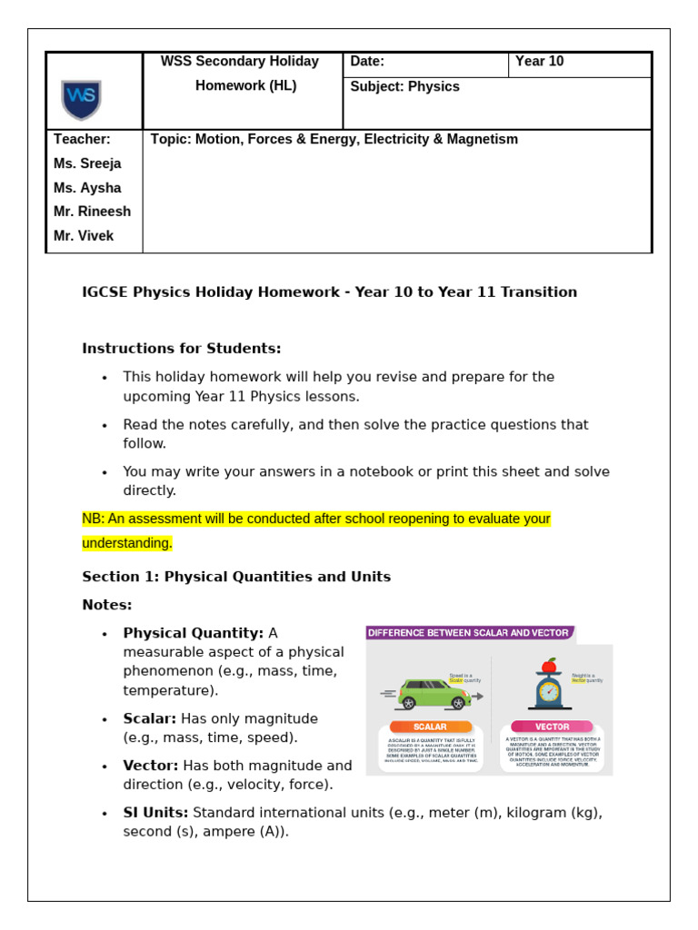 Physics Holiday HL Y10 | PDF | Electric Current | Series And Parallel ...