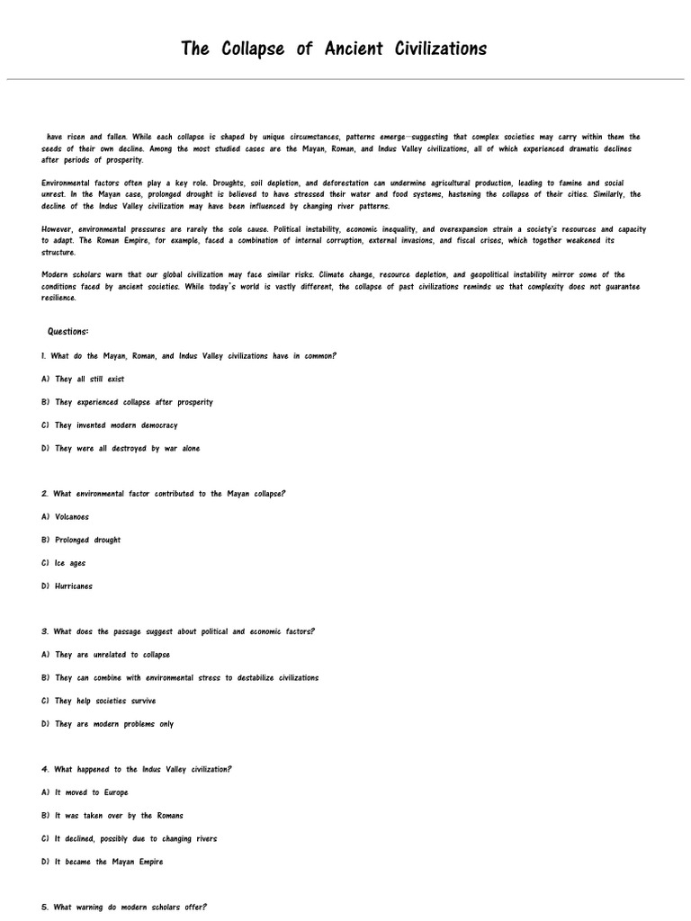 The Collapse of Ancient Civilizations: Questions | PDF | Drought ...