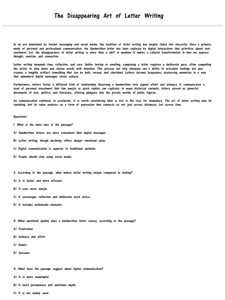 The Disappearing Art of Letter Writing | PDF | Communication | Human ...