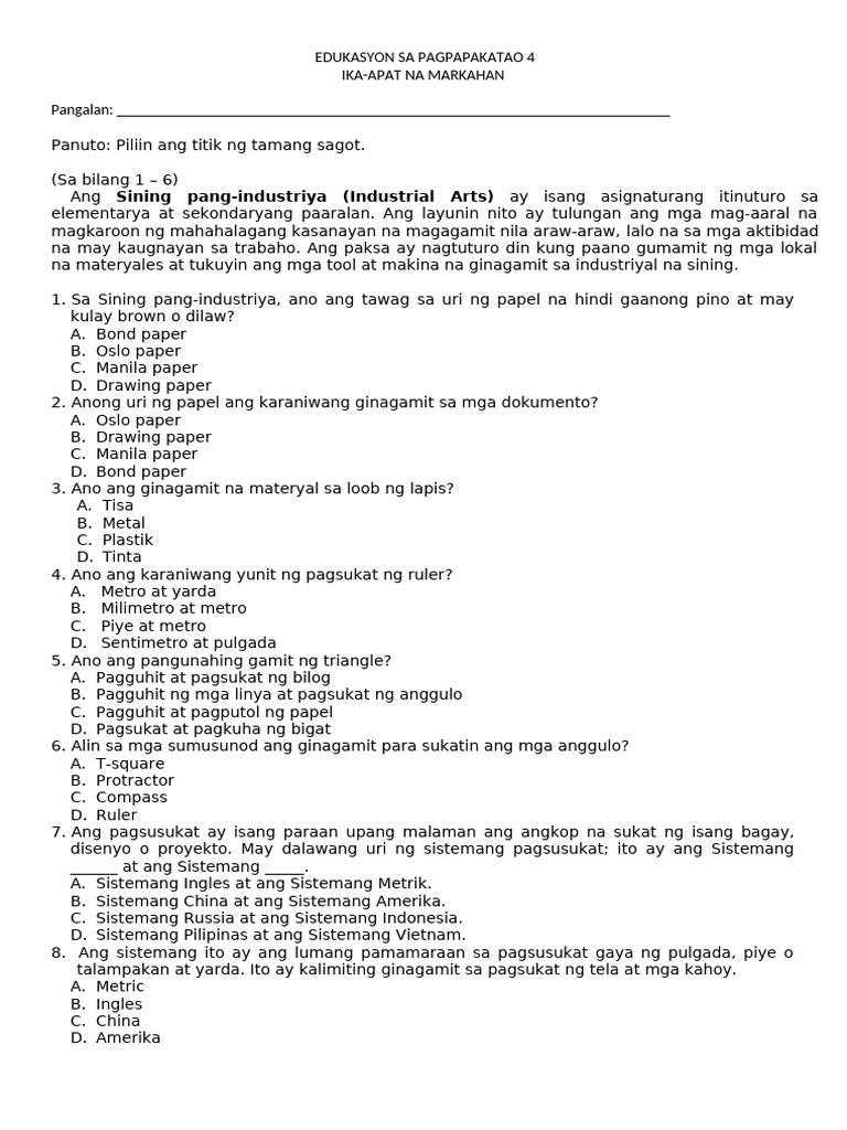 TQ - Epp 4-Ia - Q4 | PDF
