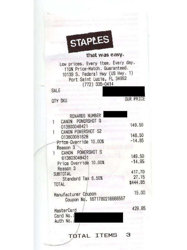Staples Receipt Template - There Are Any References | PDF