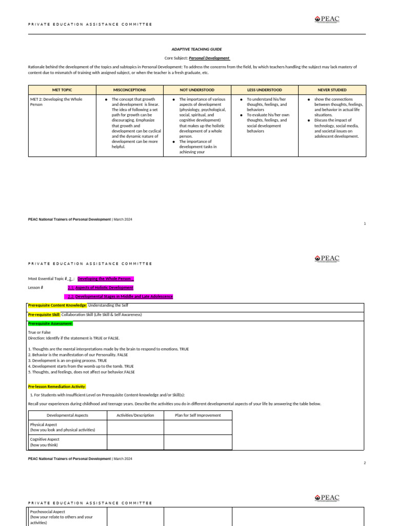 Atg - Met #2 - Developing The Whole Person | PDF | Emotions | Thought