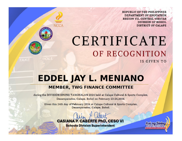 Sining Tanghalan Certificate Eddel | PDF