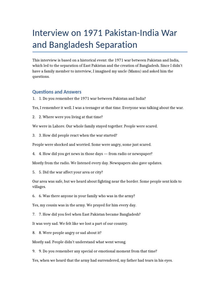 1971 War Interview Assignment | PDF
