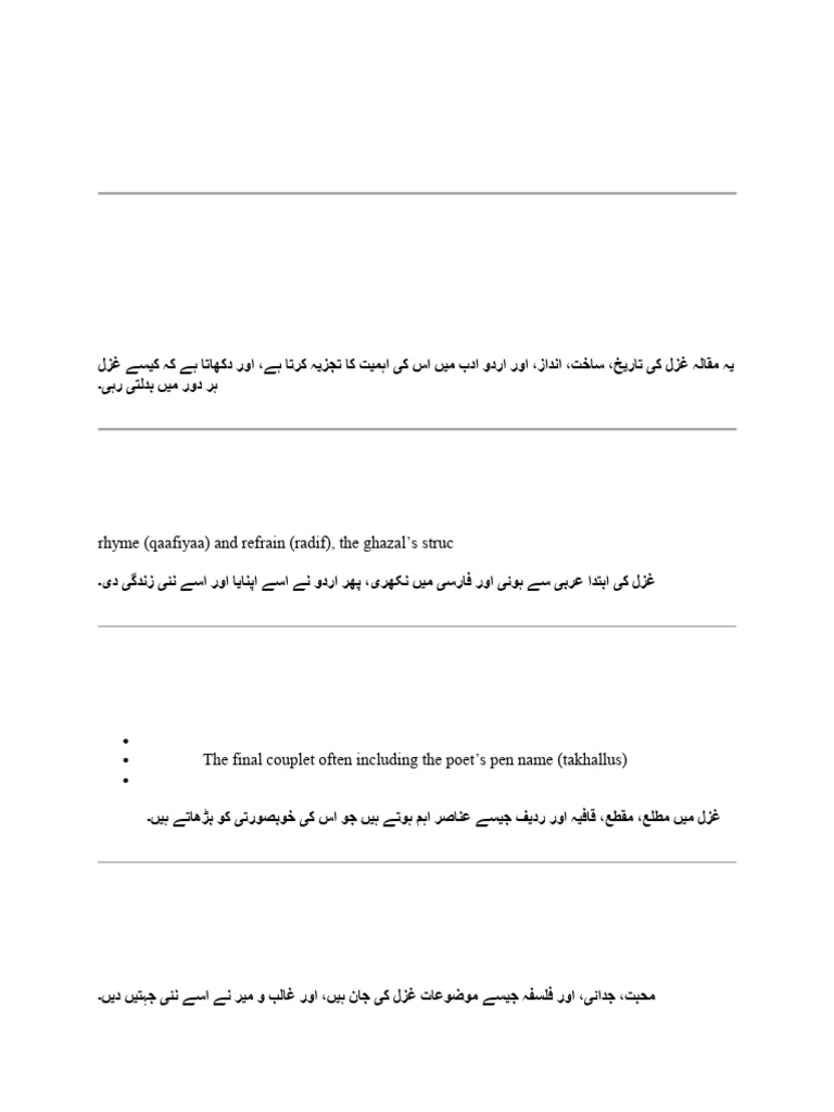 Evolution of The Ghazal Form | PDF | Poetry | Urdu