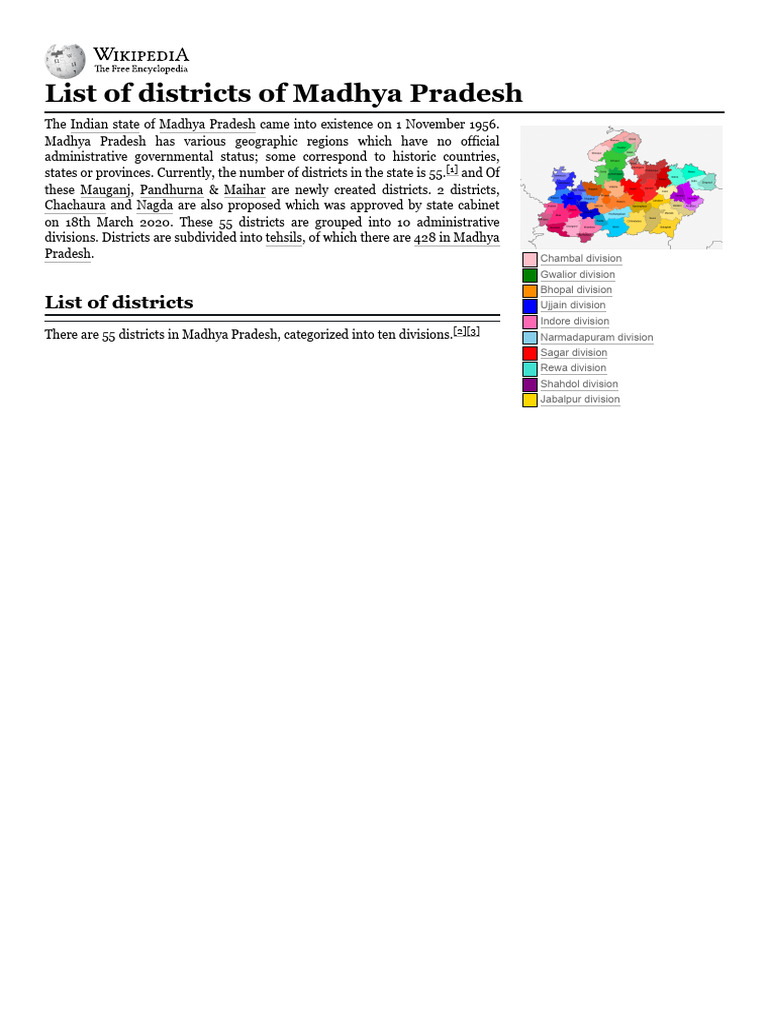 Madhya Pradesh Districts Overview | PDF
