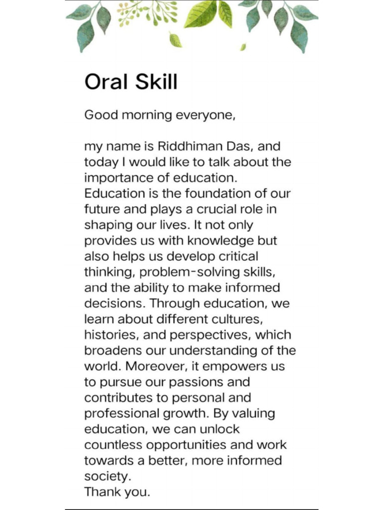 Oral Skill Test | PDF
