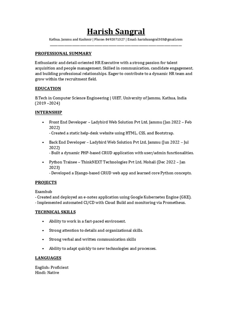 Harish CV HR | PDF