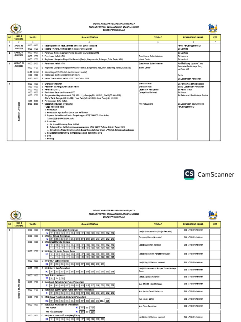 Jadwal MTQ Prov Kalsel 2025 | PDF