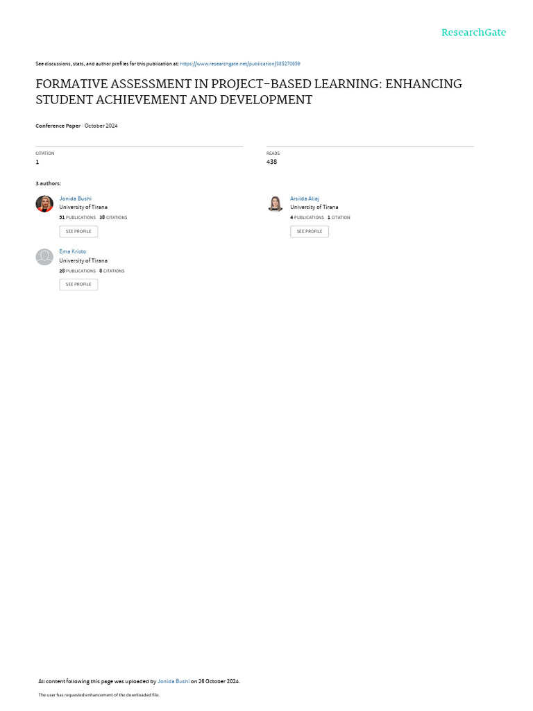 Formative Assessment in Project-Based Learning | PDF | Educational ...
