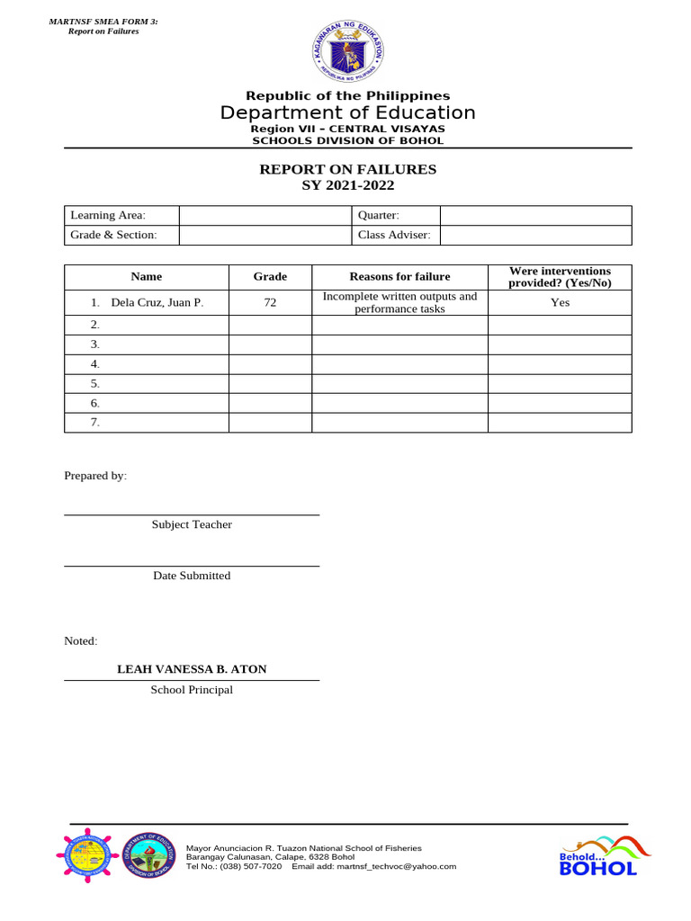 SMEA Form 3 - Report On Failures | PDF