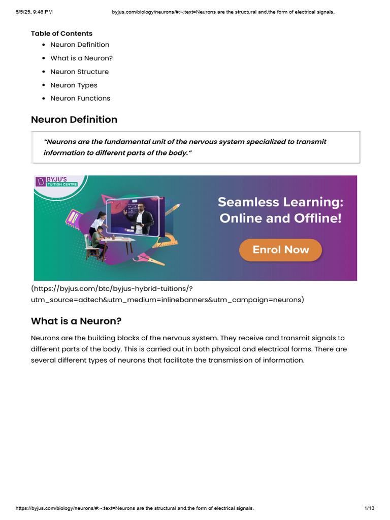 Biology - Neurons - # - Text Neurons Are The Structural And, The Form ...