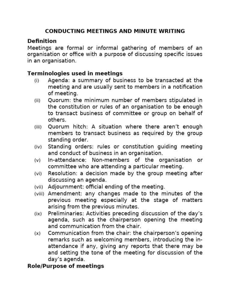 Topic 9 Conducting Meetings and Minute Writing | PDF | Committee ...