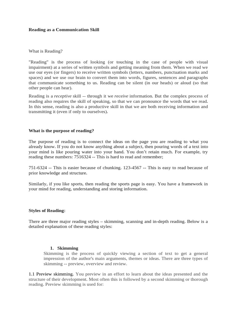 Reading As A Communication Skill | PDF | Reading Comprehension | Semantics
