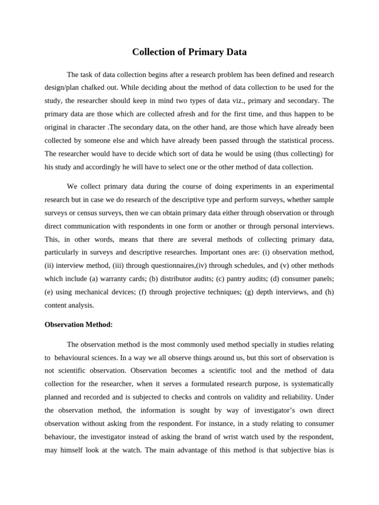 Collection of Primary Data | PDF | Survey Methodology | Interview