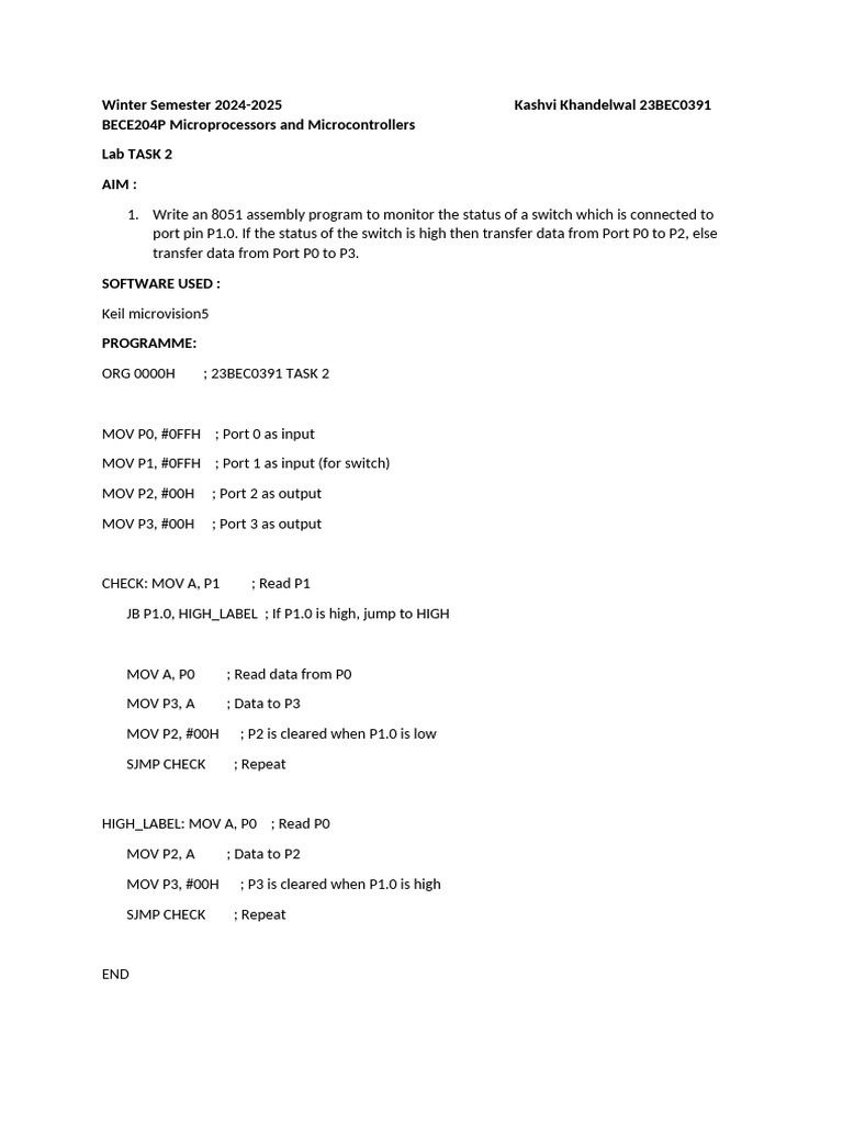 23bec0391 MPMC Lab Task 2 | PDF