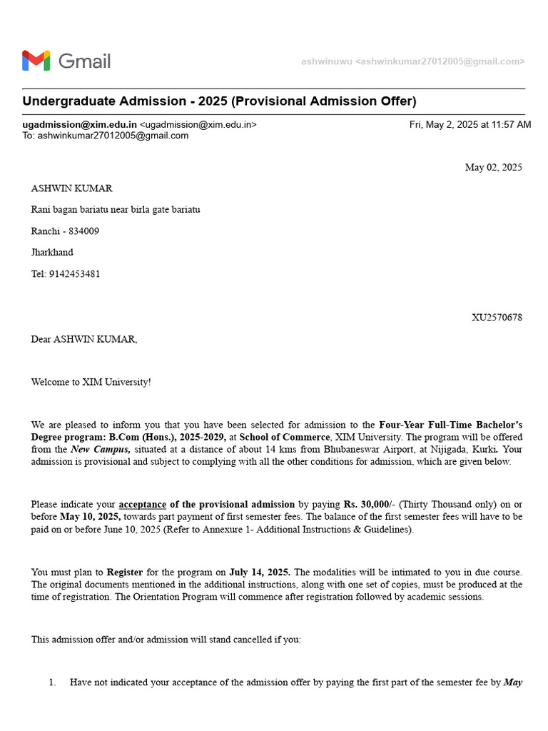 Undergraduate Admission - 2025 (Provisional Admission Offer) | PDF ...