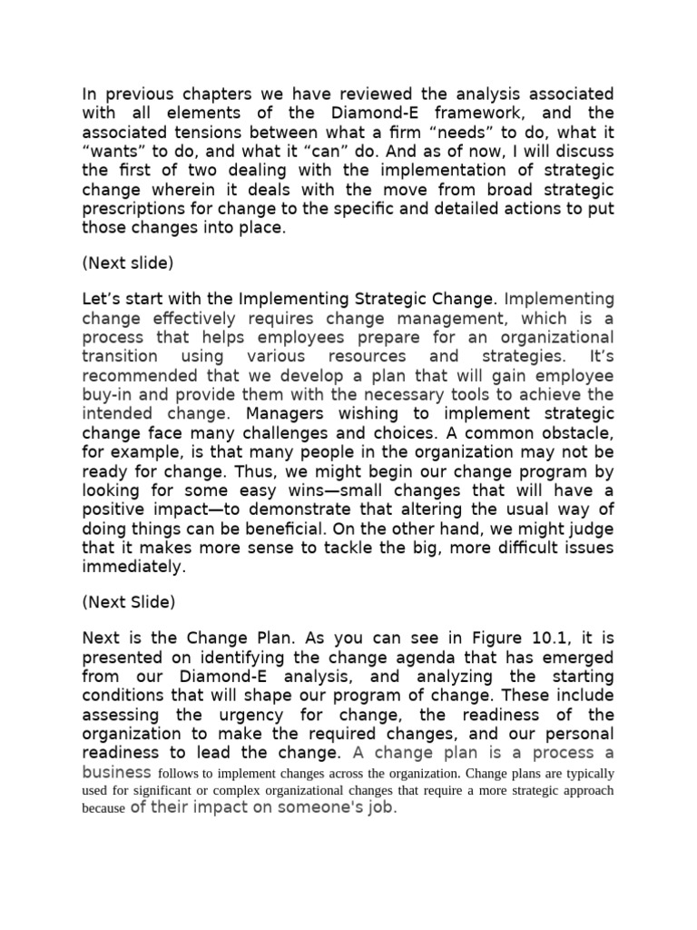 Script Chapter 10 - Implementing Strategy | PDF | Change Management | Cognition