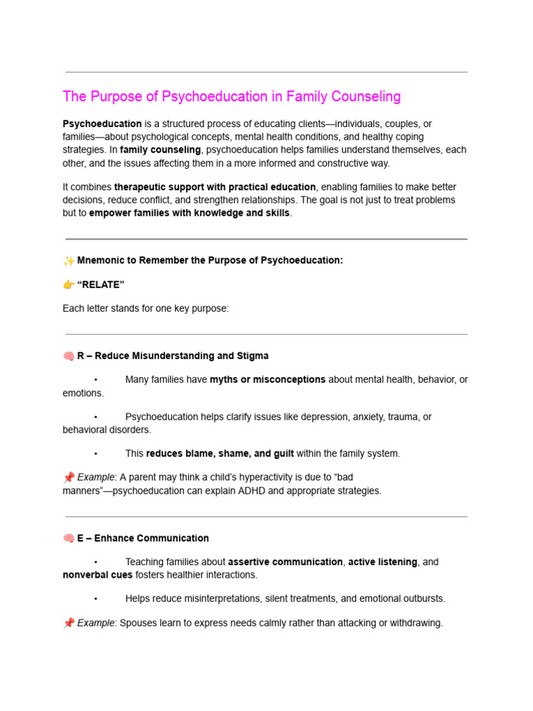 Psychoeducation in Family Counseling | PDF | Psychotherapy | Mental Health