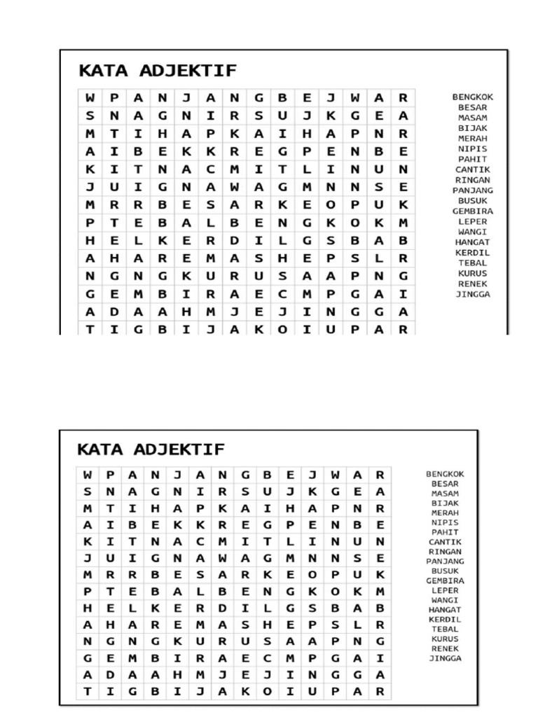 Teka Silang Kata Adjektif | PDF