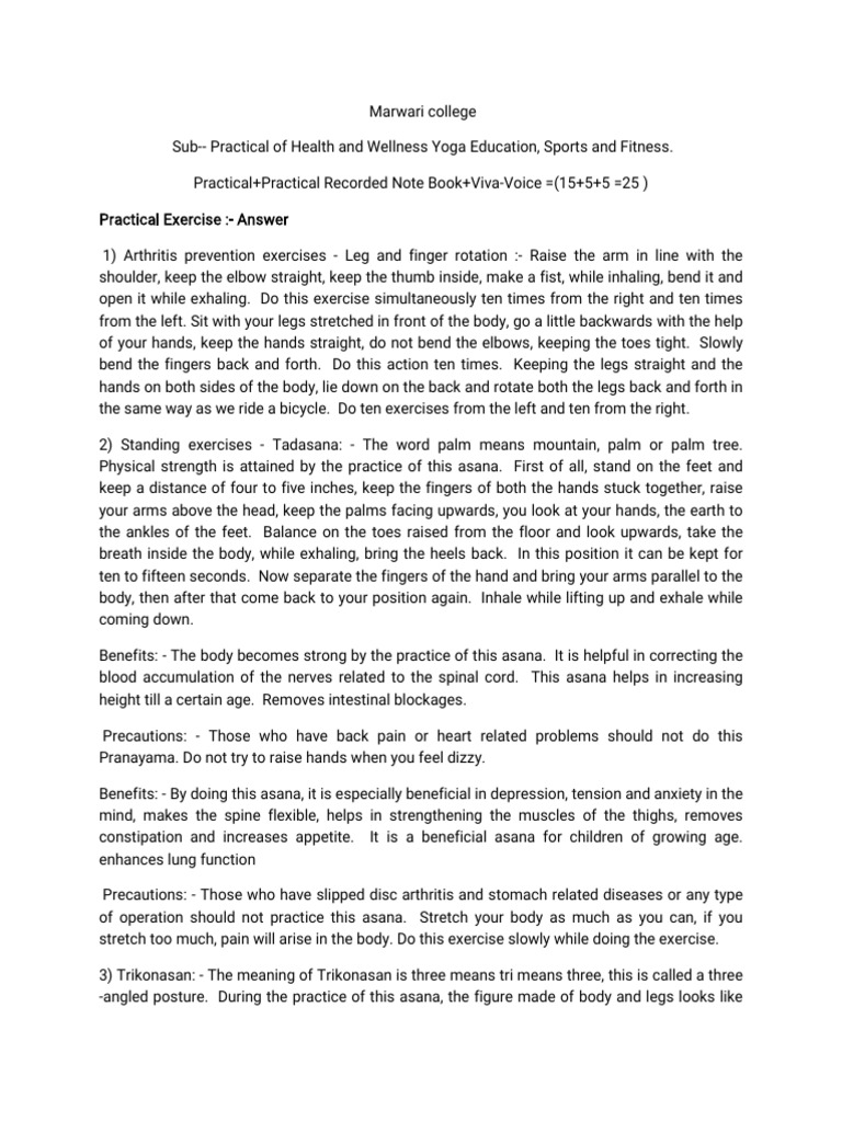 Yoga Eng Practical Ans | PDF | Asana | Breathing