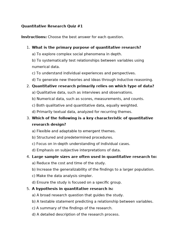 Quantitative Research Quiz Questions | PDF | Quantitative Research ...
