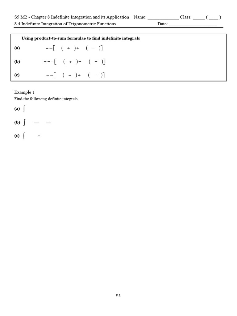 Indefinite Integrals of Trig Functions | PDF | Trigonometric Functions ...
