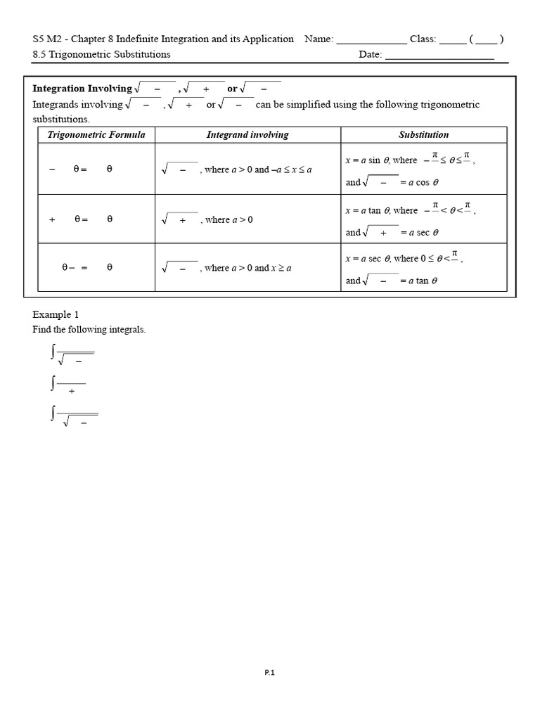 8.5 Trigonometric Substitutions | PDF | Integral | Complex Analysis