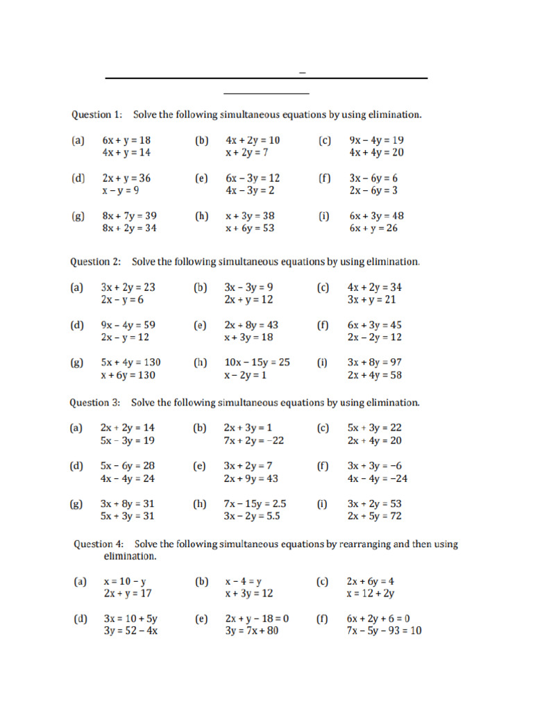 Year 8 Revision Worksheet - Elimination | PDF
