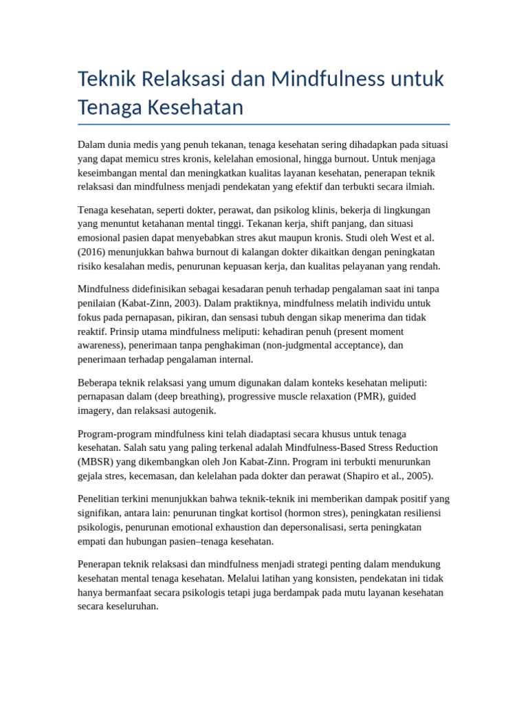 Teknik Relaksasi Dan Mindfulness Tenaga Kesehatan | PDF