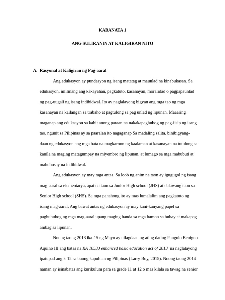 Kabanata 1 Revised | PDF
