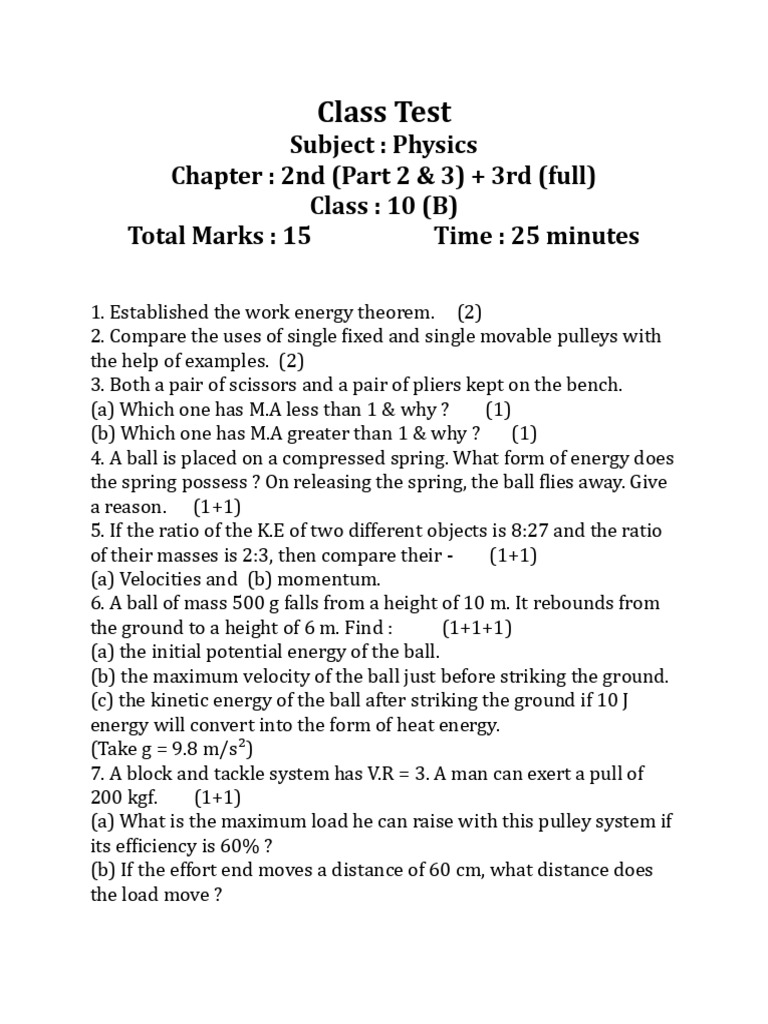 Class Test - Class 10 B - Physics - CH 2 & 3 | PDF