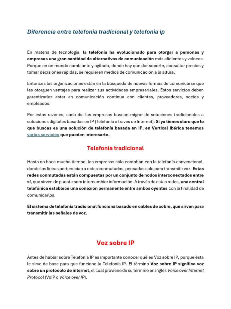Ventajas de Telefonía IP vs Tradicional | PDF | Voz sobre IP | Red de ...