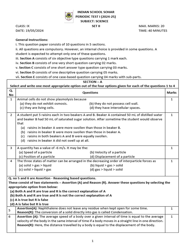 Class Ix PT I Science (Set 2) 2024-25 | PDF | Gases | Cell Nucleus