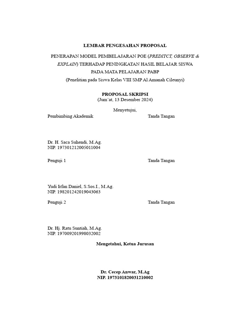 Lembar Pengesahan Proposal | PDF