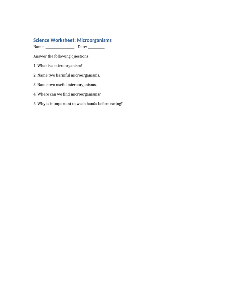 2 Science Worksheet Microorganisms | PDF