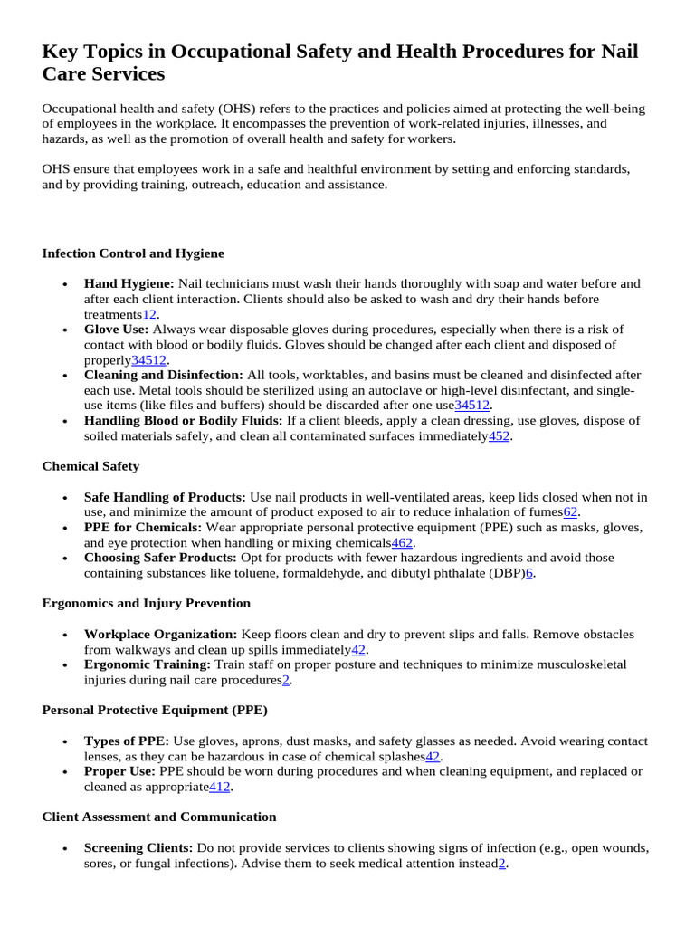 Key Topics in Occupational Safety and Health Procedures For Nail Care ...