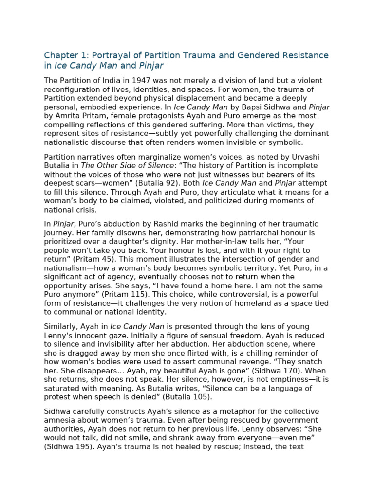 Partition Trauma and Women's Resistance | PDF