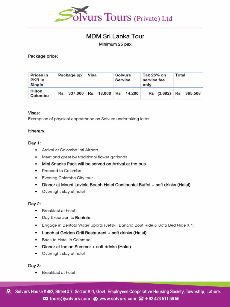 Final MDM Sri Lanka 20 Pax November 2024 | PDF | Lunch | Eating Behaviors Of Humans