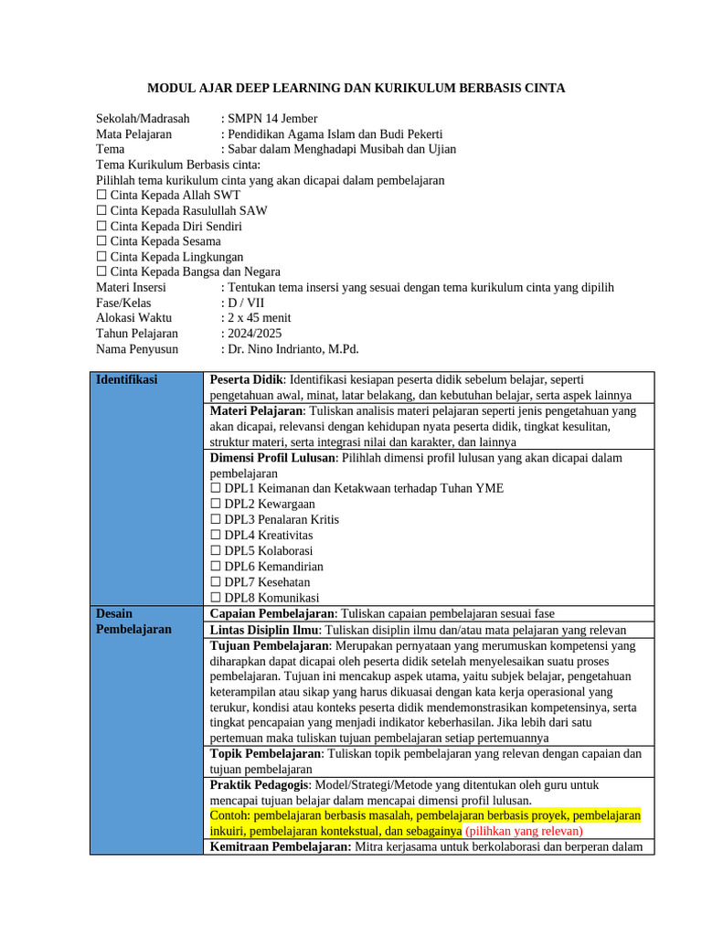 Contoh Template Modul Ajar Deep Learning Dan KBC | PDF