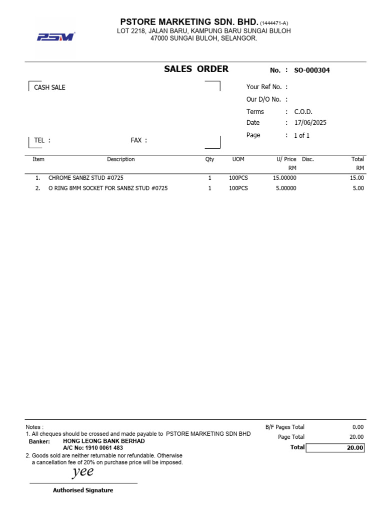 Sales Order for SANBZ Products | PDF