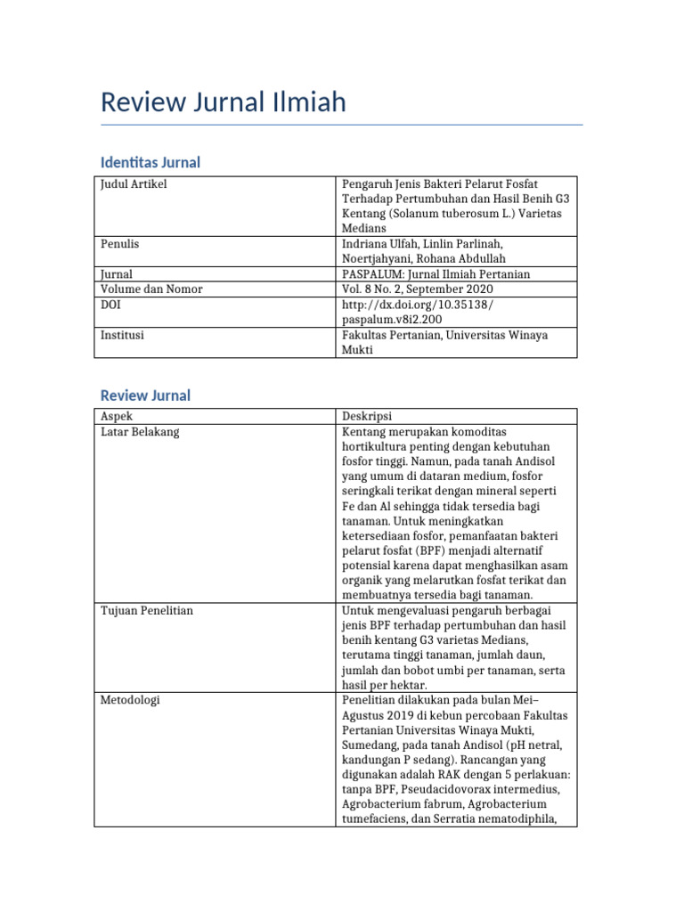 Review Jurnal BPF Kentang Lengkap | PDF