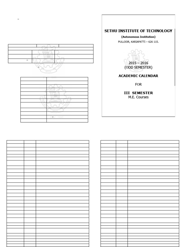 Academic Calendar - II Year - M.E 2015-2016 ODD | PDF | Academic Term ...