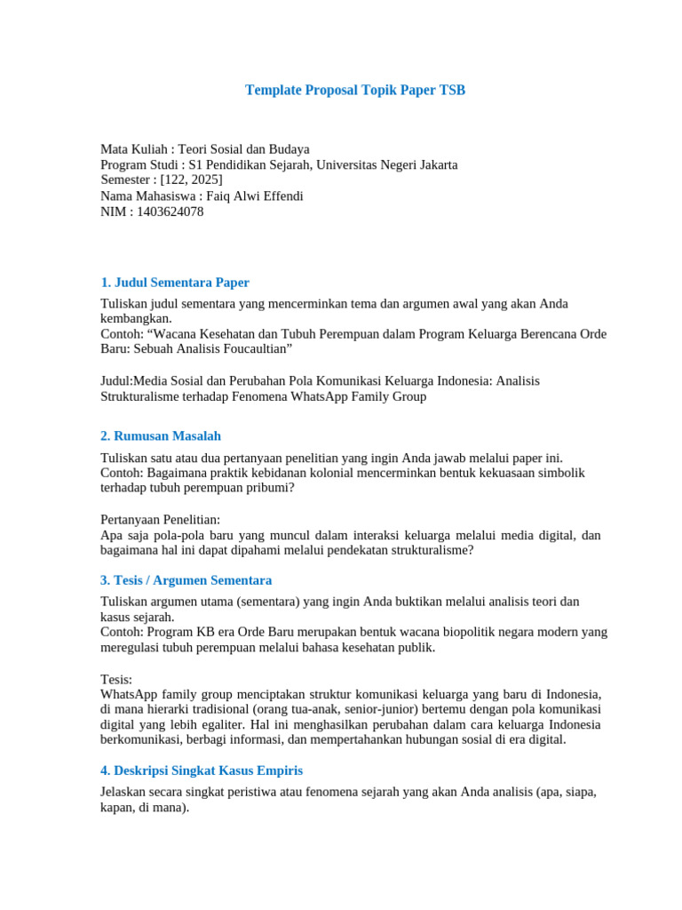Template Proposal Topik Paper TSB TAHUN INI | PDF
