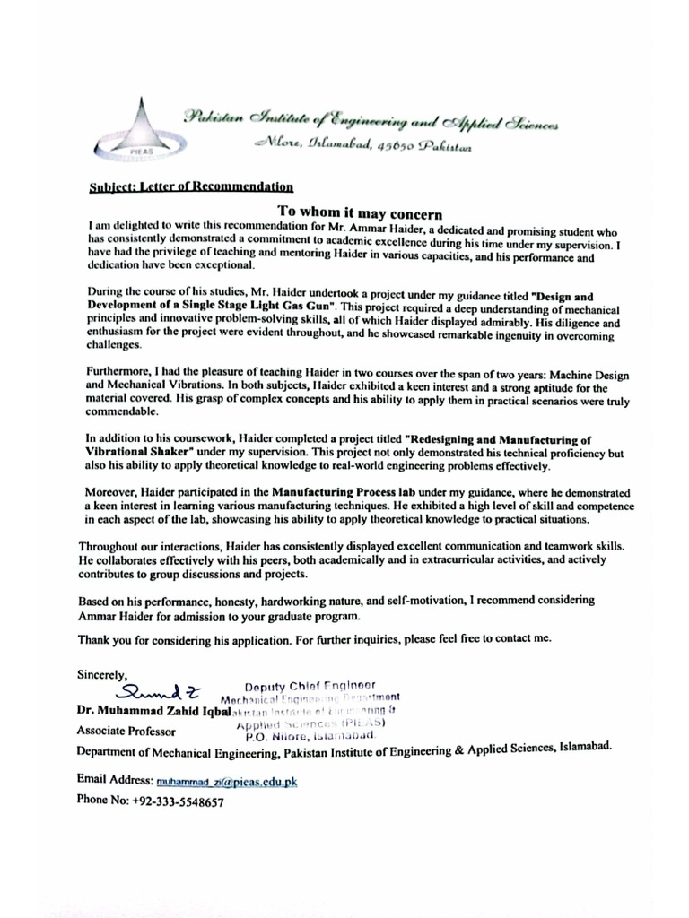 Recommendation Letter | PDF