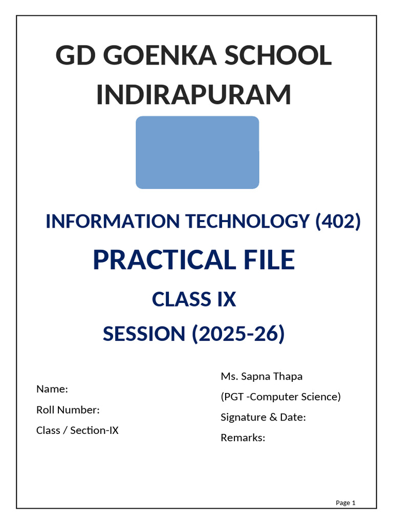 Class Ix It 402 Practical File Sample | PDF