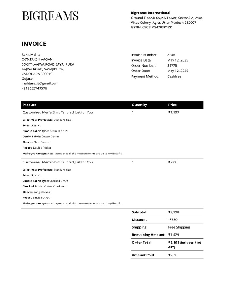 Invoice-8248 250512 174447 | PDF | Invoice | Clothing